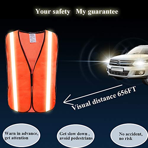 SIFE 10 Pack High Visibility Reflective Safety Vest,Made from Breathable and Neon Orange Mesh Fabric,light weight for Man and Woman