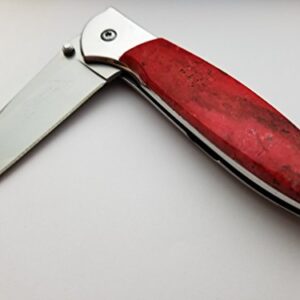 Santa Fe Stoneworks Red Coral Handle Pocketknife on Leek Blade