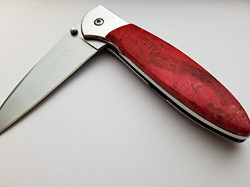 Santa Fe Stoneworks Red Coral Handle Pocketknife on Leek Blade