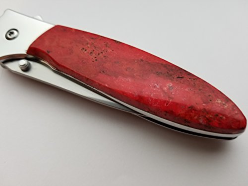 Santa Fe Stoneworks Red Coral Handle Pocketknife on Leek Blade