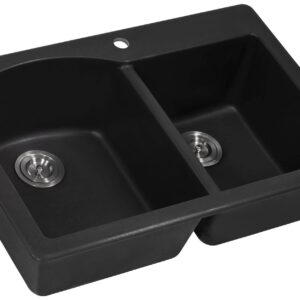 Ruvati 33 x 22 inch Drop-in Topmount Granite Composite Double Bowl Kitchen Sink - Midnight Black - RVG1344BK