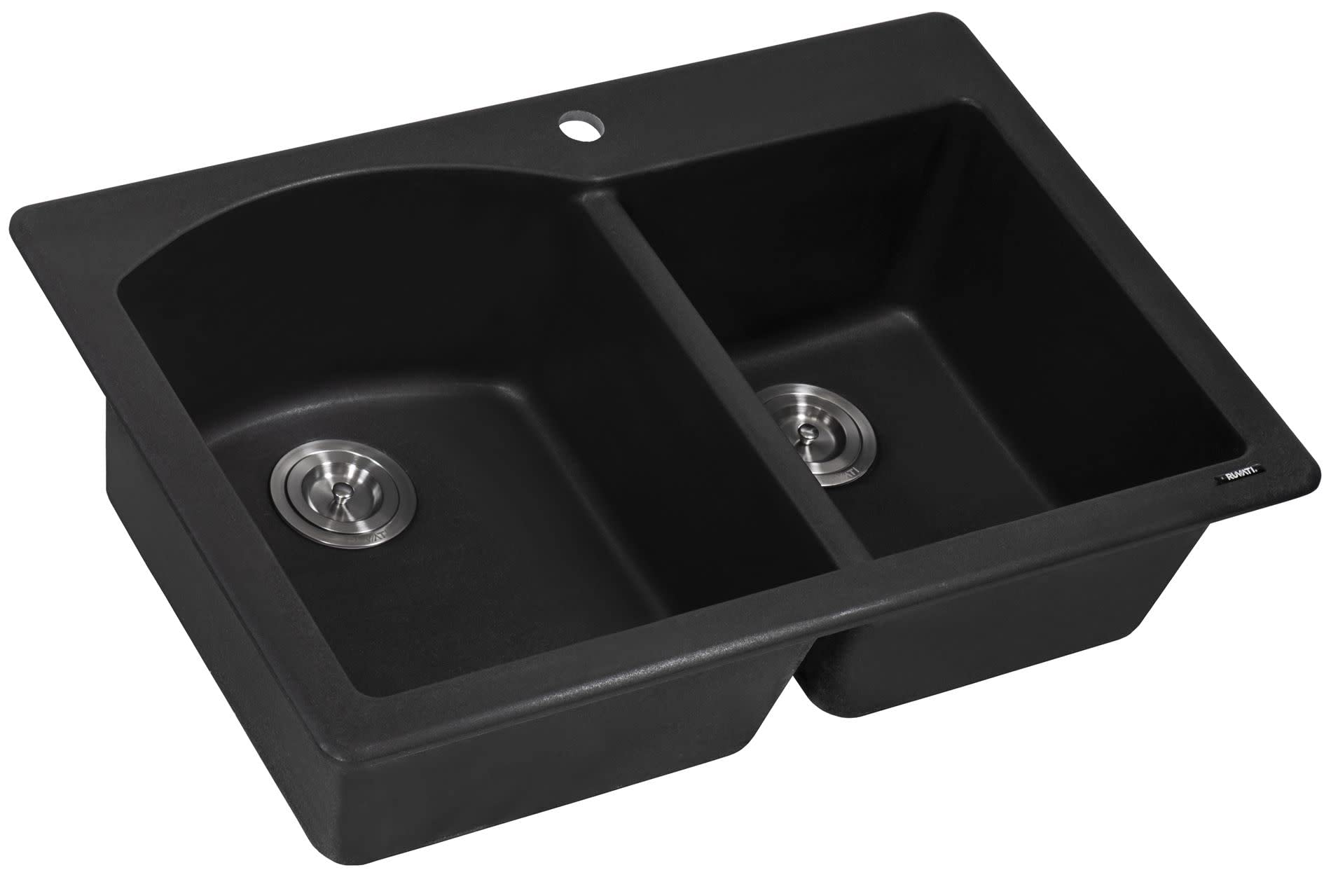 Ruvati 33 x 22 inch Drop-in Topmount Granite Composite Double Bowl Kitchen Sink - Midnight Black - RVG1344BK