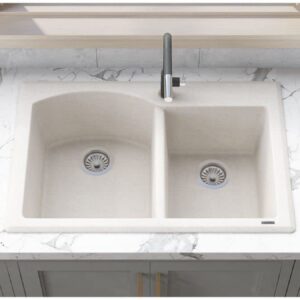 Ruvati 33 x 22 inch Drop-in Topmount Granite Composite Double Bowl Kitchen Sink - Midnight Black - RVG1344BK