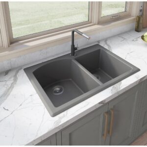 Ruvati 33 x 22 inch Drop-in Topmount Granite Composite Double Bowl Kitchen Sink - Midnight Black - RVG1344BK