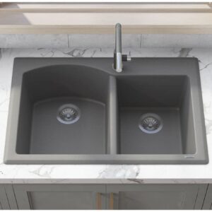 Ruvati 33 x 22 inch Drop-in Topmount Granite Composite Double Bowl Kitchen Sink - Midnight Black - RVG1344BK