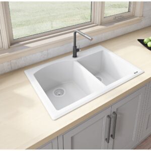 Ruvati 33 x 22 inch Drop-in Topmount Granite Composite Double Bowl Kitchen Sink - Midnight Black - RVG1344BK