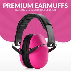 MEDca Ear Muffs Noise Protection - Pink Hearing Protection and Noise Cancelling Reduction Safety Ear Muffs, Fits Children and Adults for Shooting, Hunting, Woodworking, Gun Range, Mowing, and More