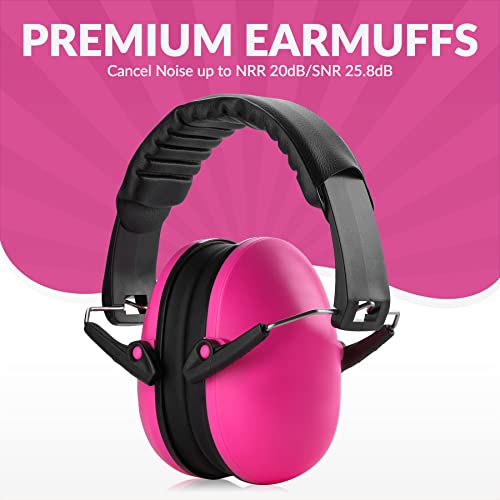 MEDca Ear Muffs Noise Protection - Pink Hearing Protection and Noise Cancelling Reduction Safety Ear Muffs, Fits Children and Adults for Shooting, Hunting, Woodworking, Gun Range, Mowing, and More