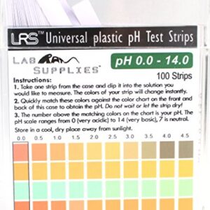 Plastic pH Test Strips, Universal Application (pH 0.0-14.0, 0.5 pH Intervals), 100 Strips