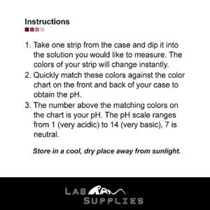 Plastic pH Test Strips, Universal Application (pH 0.0-14.0, 0.5 pH Intervals), 100 Strips