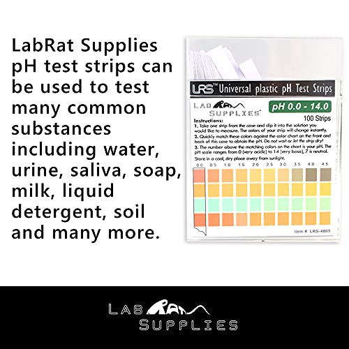 Plastic pH Test Strips, Universal Application (pH 0.0-14.0, 0.5 pH Intervals), 100 Strips