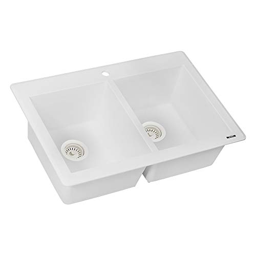 Ruvati 33 x 22 inch Drop-in Topmount Granite Composite Double Bowl Kitchen Sink - Arctic White - RVG1388WH