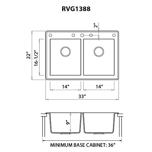 Ruvati 33 x 22 inch Drop-in Topmount Granite Composite Double Bowl Kitchen Sink - Arctic White - RVG1388WH