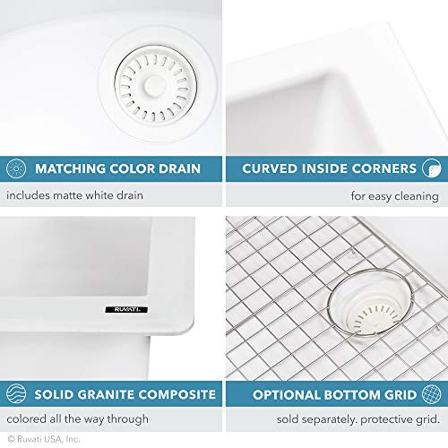 Ruvati 33 x 22 inch Drop-in Topmount Granite Composite Double Bowl Kitchen Sink - Arctic White - RVG1388WH