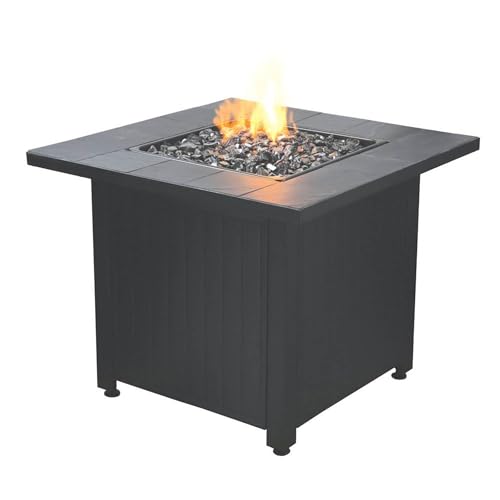 Endless Summer Sleek 30,000 BTU Liquid Propane Outdoor Home Patio Fire Pit Table with Fire Glass Rocks and Protective Cover, Black