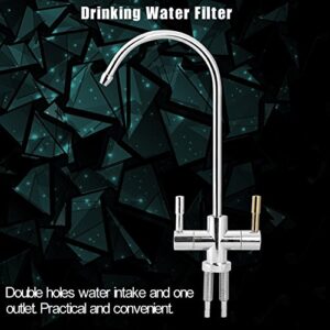 Aramox Faucet, 1/4'' Double Holes Sink Faucet Tap Chrome Reverse Osmosis RO Drinking Water Filter