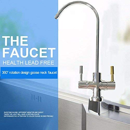 Aramox Faucet, 1/4'' Double Holes Sink Faucet Tap Chrome Reverse Osmosis RO Drinking Water Filter