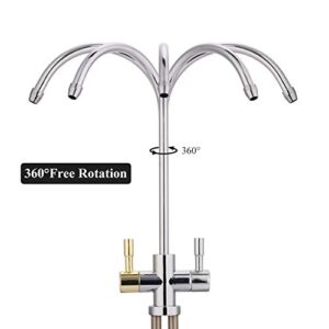 Aramox Faucet, 1/4'' Double Holes Sink Faucet Tap Chrome Reverse Osmosis RO Drinking Water Filter