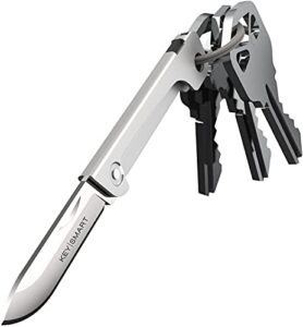 keysmart mini knife - keychain pocket knife, compact folding boc cutter with stainless steel, add-on accessory (silver)