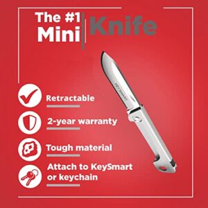 KeySmart Mini Knife - Keychain Pocket Knife, Compact Folding Boc Cutter with Stainless Steel, Add-On Accessory (Silver)