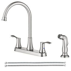 parlos 8 inch two handles high arch kitchen sink faucet with side sprayer & supply lines, brushed nickel, demeter 14138