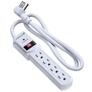 fosmon 4 outlet small surge protector power strip - 3ft short power strip with short extension cord & flat plug, 1875w, 490 joules 4 multi plug wall mountable 3 foot for home office dorm, etl listed