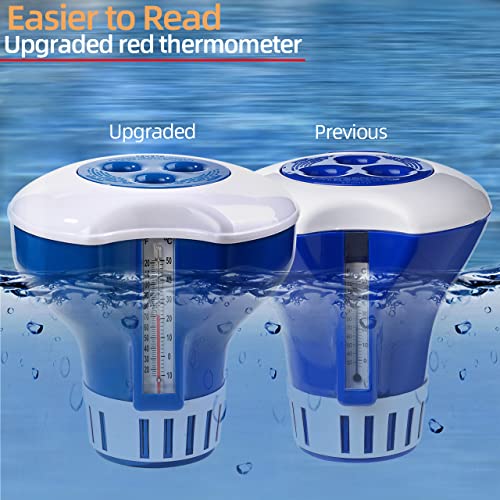 ANTOBLE Pool Chlorine Floater, Floating Chemical Bromine Chlorine Dispenser with Thermometer for Indoor & Outdoor Swimming Pools, Up-to 3 Inch Bromine Tablet Holder