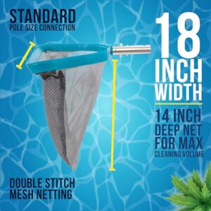 U.S. Pool Supply Professional Heavy Duty 18" Swimming Pool Leaf Skimmer Rake with Deep Double-Stitched Net Bag - Strong Aluminum Frame for Faster Cleaning & Easier Debris Pickup and Removal