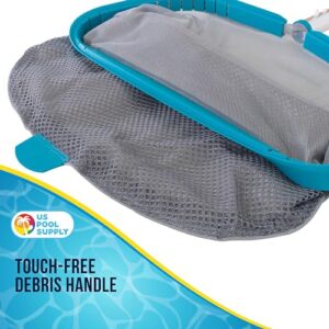 U.S. Pool Supply Professional Heavy Duty 18" Swimming Pool Leaf Skimmer Rake with Deep Double-Stitched Net Bag - Strong Aluminum Frame for Faster Cleaning & Easier Debris Pickup and Removal