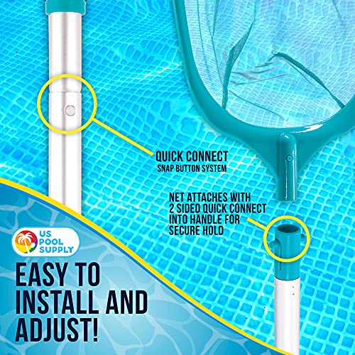 U.S. Pool Supply Swimming Pool 5 Foot Leaf Skimmer Net with 4 Aluminum Pole Sections - 6" Deep Ultra Fine Mesh Netting Bag Basket for Fast Cleaning of The Finest Debris - 60" Long, Clean Spas, Ponds