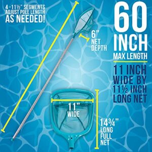 U.S. Pool Supply Swimming Pool 5 Foot Leaf Skimmer Net with 4 Aluminum Pole Sections - 6" Deep Ultra Fine Mesh Netting Bag Basket for Fast Cleaning of The Finest Debris - 60" Long, Clean Spas, Ponds