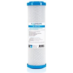 aquasure pioneer series 1 micron solid coconut shell carbon block water filter - 10" x 2.5"