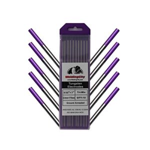 weldingcity 10-pcs tig welding tungsten electrode tri-element non-radioactive (purple/aws: ewg) 3/32" x 7" | 10-pk