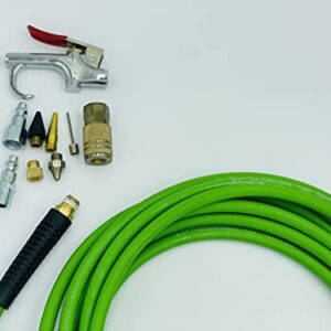 DP Dynamic Power Polyurethane Braided Air Hose 1/4" X 25 Ft with 10 pcs Air Compressor Accessories KIT, 200 PSI.