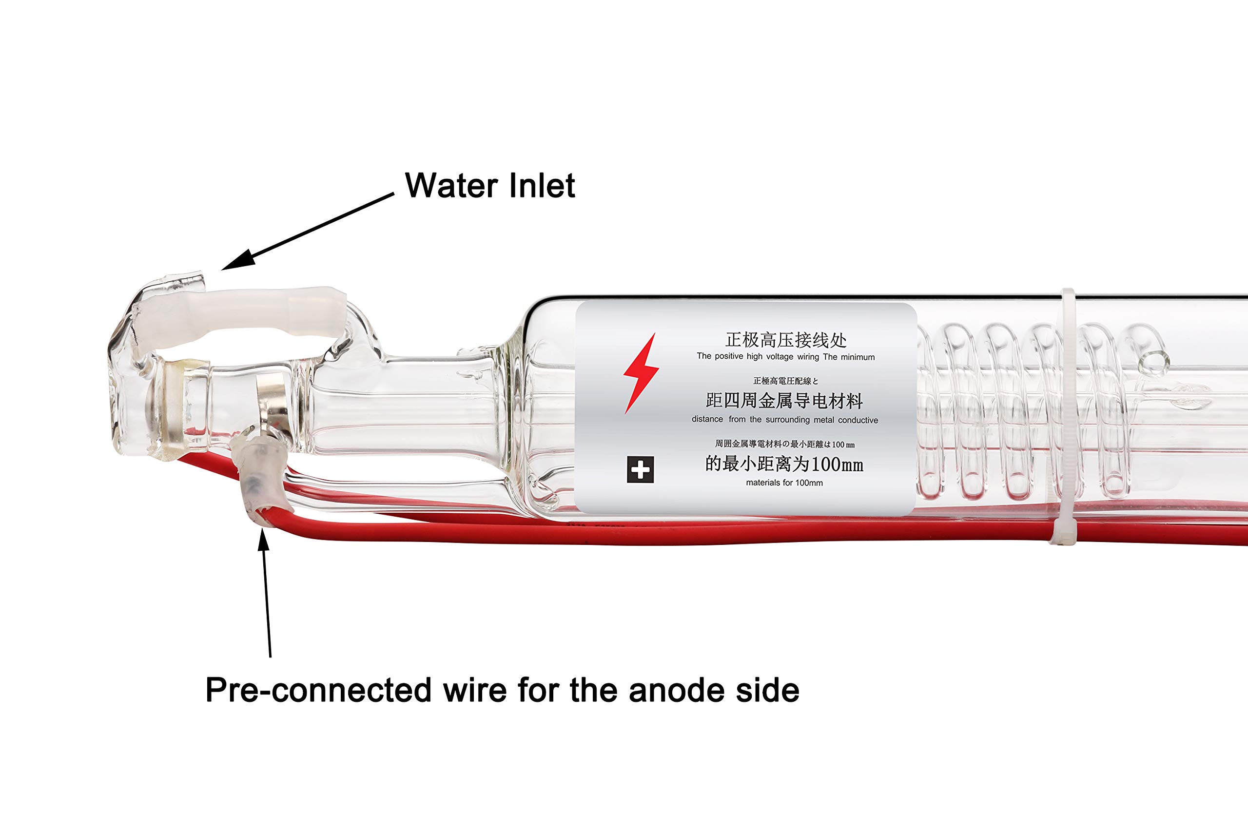 TEN-HIGH 50W CO2 Laser Tube 800mm D50mm, Wires Preconnected with Coating, for Laser Cutter Laser Engraving Cutting Machine