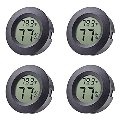 Veanic 4-pack Mini Hygrometer Thermometer Fahrenheit or Celsius Meter Digital LCD Monitor Indoor Room Round Humidity Temperature Gauge for Humidors Home Humidifiers Car Greenhouse Babyroom