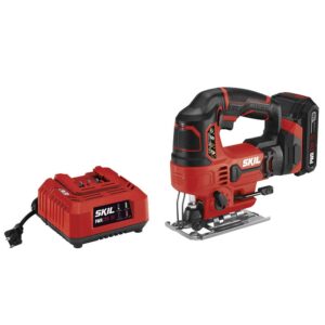 skil pwr core 20v 7/8 inch stroke length jigsaw includes 2.0ah pwr core 20 lithium battery and charger - js820302