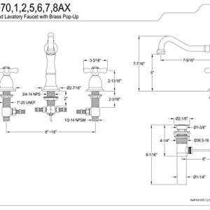 Kingston Brass KS1977AX 8 in. Widespread Bathroom Faucet, Brushed Brass, 8 x 7.56 x 7.44