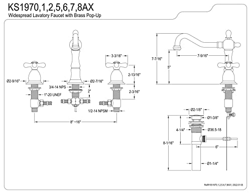 Kingston Brass KS1977AX 8 in. Widespread Bathroom Faucet, Brushed Brass, 8 x 7.56 x 7.44