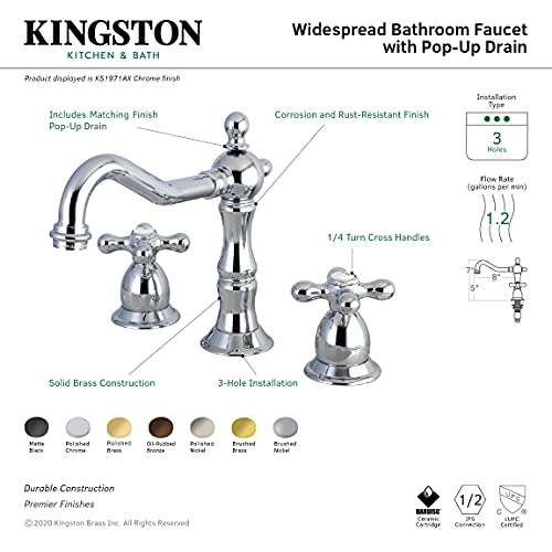 Kingston Brass KS1977AX 8 in. Widespread Bathroom Faucet, Brushed Brass, 8 x 7.56 x 7.44