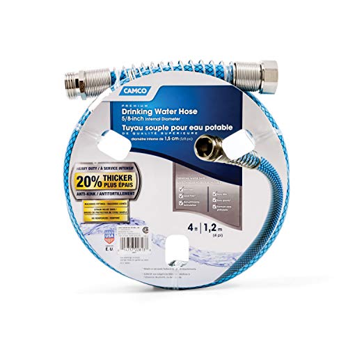 Camco 22813 4ft Premium Drinking Water Hose, Lead and BPA Free, Anti-Kink Design, 20% Thicker Than Standard Hoses 5/8" Inside Diameter, 4 Feet, Blue