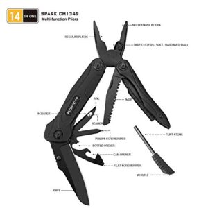 Roxon CM1349 SPARK Multitool Plier, 14-in-1 Multitools Folding Plier, Multipurpose Outdoor Survival Portable Multi Tool Set