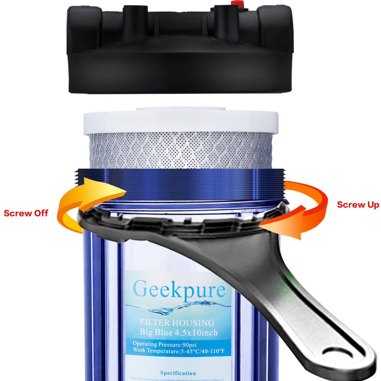 Geekpure Whole House Water Filtration System with 20-Inch Big Clear Housing and 4.5"x20" 5 Micron Carbon Block Filter