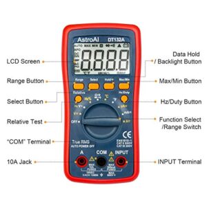 AstroAI Digital Multimeter TRMS 4000 Counts with DC AC voltmeter and Auto-Ranging Fast Accurately Measures Voltage, Current, Resistance, Capacitance, Temperature, Continuity, Frequency and Duty-Cycle.