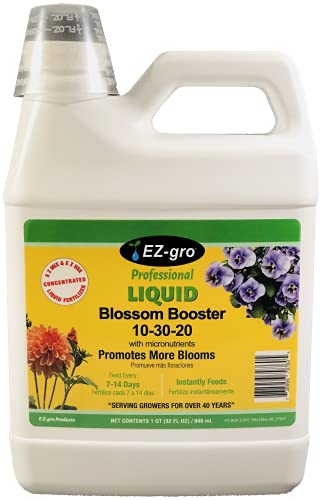 Flower Food by EZ-gro | 10-30-20 Blossom Booster is a Plant Food for all Blooming Plants | This Plant Fertilizer is both E Z to MIx and E Z to Use because it is a Liquid Plant Food