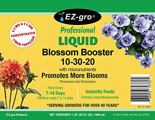 Flower Food by EZ-gro | 10-30-20 Blossom Booster is a Plant Food for all Blooming Plants | This Plant Fertilizer is both E Z to MIx and E Z to Use because it is a Liquid Plant Food