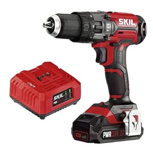 skil 20v 1/2 inch hammer drill, includes 2.0ah pwrcore 20 lithium battery and charger - hd527802