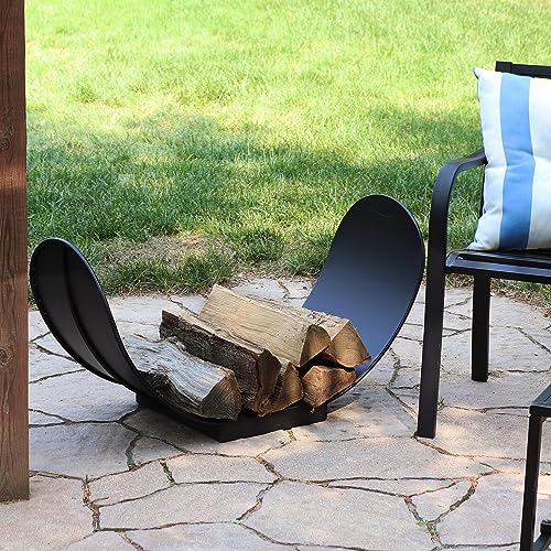 Sunnydaze Curved Firewood Rack - Indoor or Outdoor Fireplace or Fire Pit Wood Storage Holder - Durable Steel Construction with Powder-Coated Black Finish - 3-Foot