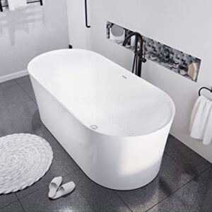 ANZZI 67" Freestanding Jetted Bathtub - White Acrylic Air Jetted Free standing Bath tub - Jerico Series Soaking Tub, Drain and Overflow, Light Up Control Pad - Luxury Spa Experience at Home