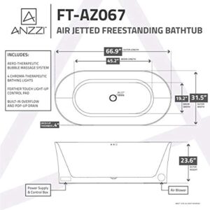 ANZZI 67" Freestanding Jetted Bathtub - White Acrylic Air Jetted Free standing Bath tub - Jerico Series Soaking Tub, Drain and Overflow, Light Up Control Pad - Luxury Spa Experience at Home